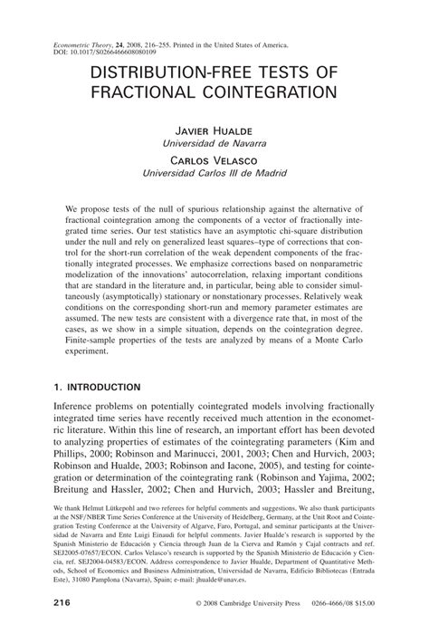 Pdf Distribution Free Tests Of Fractional Cointegration