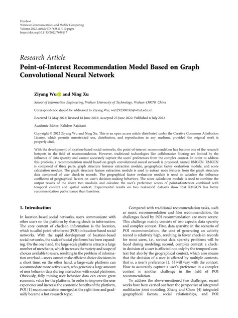 Pdf Point Of Interest Recommendation Model Based On Graph Convolutional Neural Network