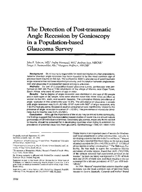 Pdf The Detection Of Post Traumatic Angle Recession By Gonioscopy In