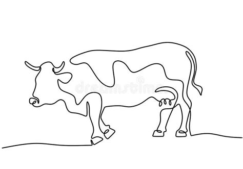 Vaca Pastoreo En Estilo De Dibujo De Arte Lineal Continuo Concepto De