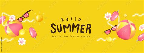 Colorful Summer Banner Background With Beach Vibes Decorate Stock