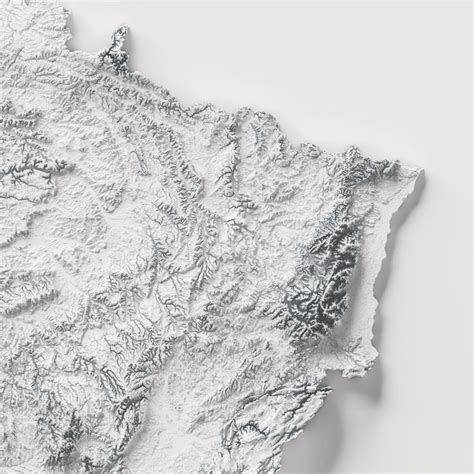 France Elevation Tint White 2d Fine Art Printed Shaded Relief Map In 2024 Digital
