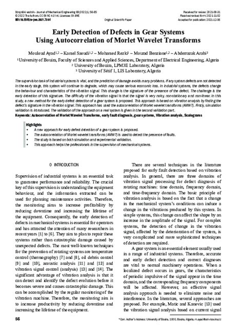 Pdf Early Detection Of Defects In Gear Systems Using Autocorrelation Of Morlet Wavelet Transforms