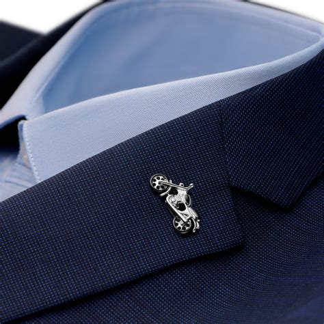 Motos Silver Tone And Black Motorcycle Lapel Pin In Stock Trendhim