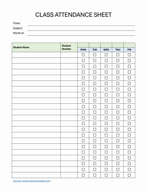 Free Class Attendance Sheet Templates Pdf Word Excel