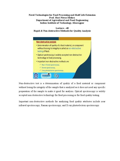 Rapid Non Destructive Analysis Of Food Quality Using Fourier Transform