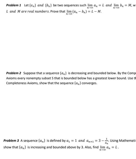 Solved Problem Let 𝑎𝑛 𝑎𝑛𝑑 𝑏𝑛 be two sequences Chegg com
