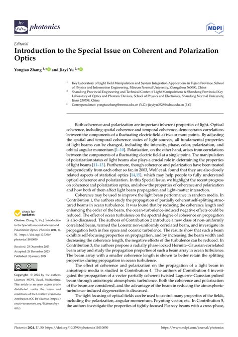 Pdf Introduction To The Special Issue On Coherent And Polarization Optics