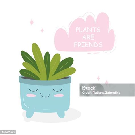 친구에 대한 슬로건이있는 냄비에 관엽 식물 그림이있는 엽서 귀여운 귀여운 관엽 식물은 후자 식물은 친구입니다 흰색 배경에 격리된 벡터 그림 0명에 대한 스톡 벡터 아트 및