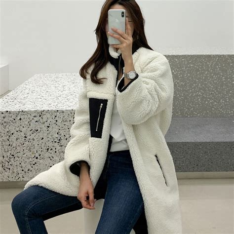 알제브 4컬러 뽀글이 양털 롱 자켓 블랙 화이트 베이지 아이보리 Dmscc111