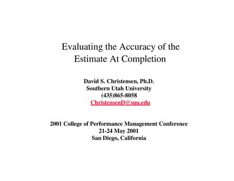 Pdf Evaluating The Accuracy Of The Estimate At Completion