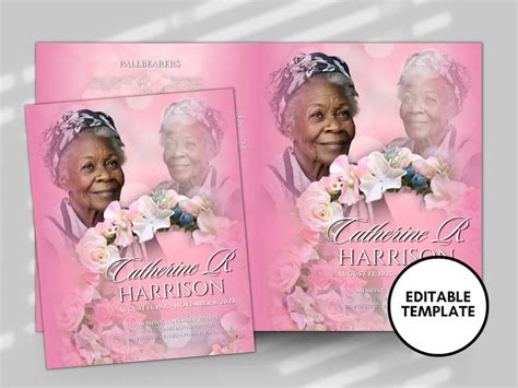 85x 11 Elder Pink Obituary Template 4 Pages Pink Style Funeral