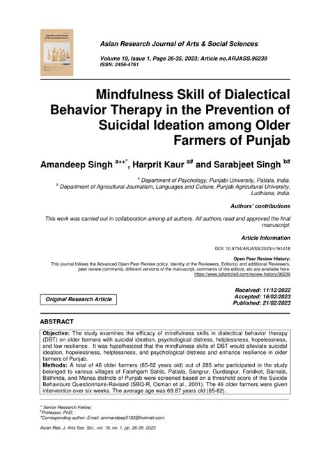 Pdf Mindfulness Skill Of Dialectical Behavior Therapy In The Prevention Of Suicidal Ideation