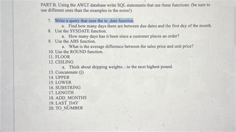 Solved Part B Using The Awlt Database Write Sql Statements