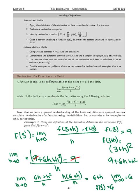 3 Mth 124 Lecture Notes Learning Objectives Procedural Skills 1 Apply The Definition Of The