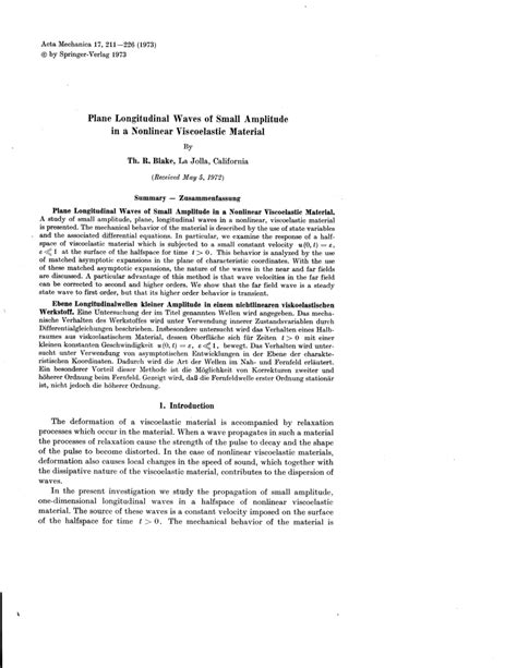 Pdf Plane Longitudinal Waves Of Small Amplitude In A Nonlinear Viscoelastic Material