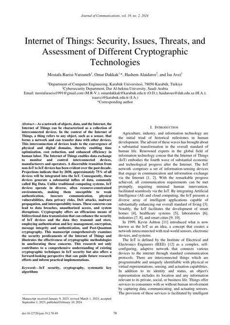 Pdf Internet Of Things Security Issues Threats And Assessment Of