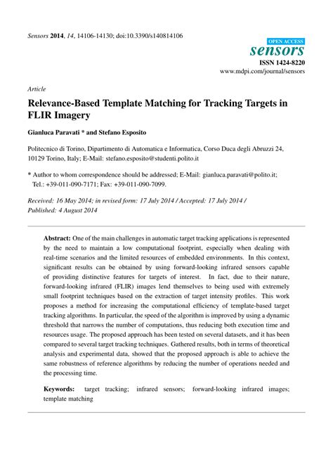 Pdf Relevance Based Template Matching For Tracking Targets In Flir