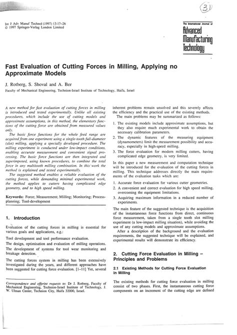 Pdf Fast Evaluation Of Cutting Forces In Milling Applying No Approximate Models