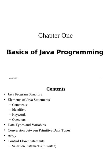 Chapter One Basics Of Java Programming Edited 2025 Pdf Data Type Integer Computer Science