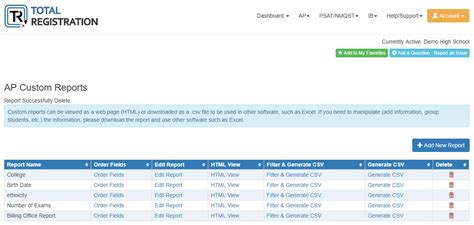 Custom Reports Total Registration Support