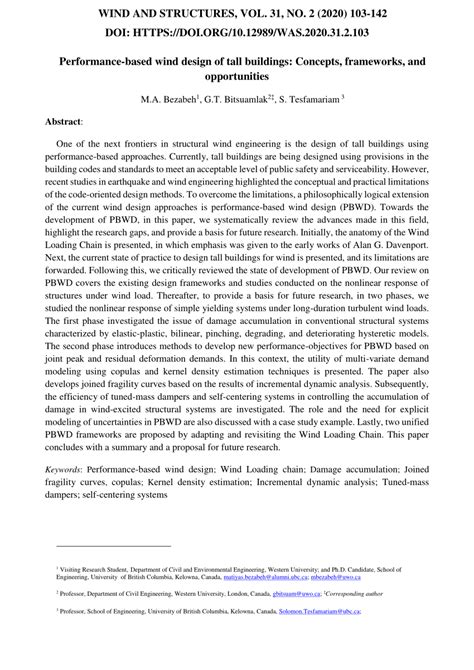 Pdf Performance Based Wind Design Of Tall Buildings Concepts Frameworks And Opportunities