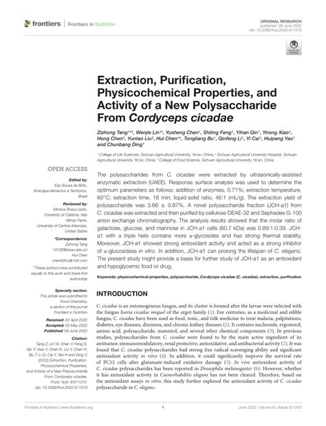 Pdf Extraction Purification Physicochemical Properties And Activity Of A New Polysaccharide