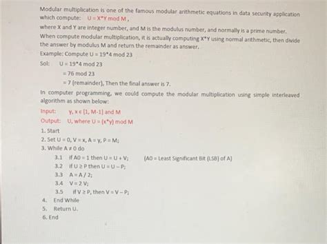 Solved Modular Multiplication Is One Of The Famous Modular