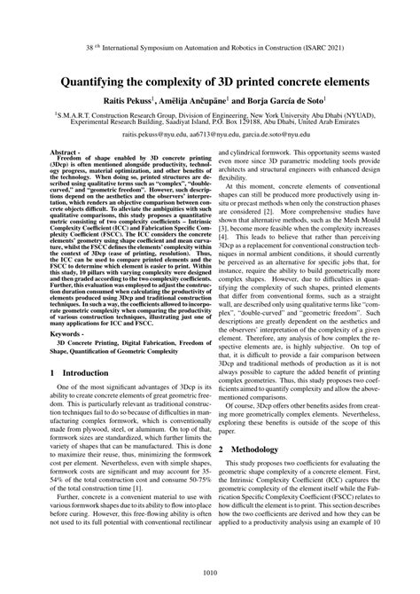pdf quantifying the complexity of 3d printed concrete elements