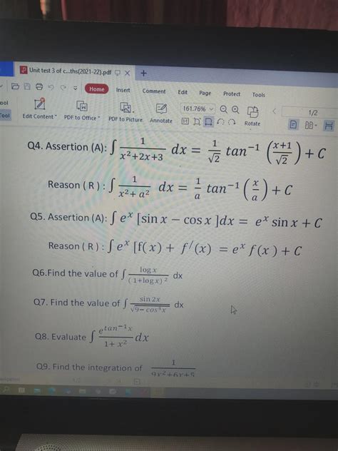 find the value of ∫ log 1 log 2 dx