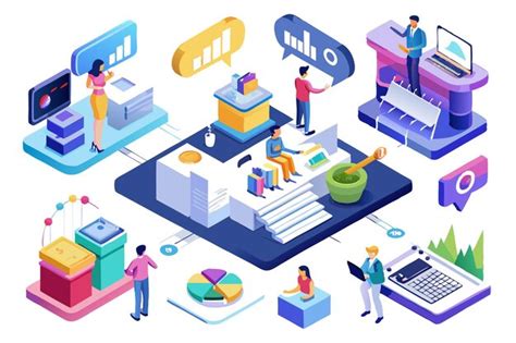Isometric Illustration Of People Working On Data Analysis Statistics And Research Premium Ai