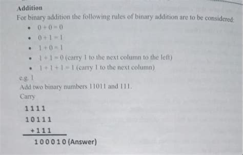 Solved For Binara Addition Additionfor Binary Addition The