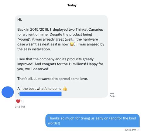 Thinkst Canary Customer Love