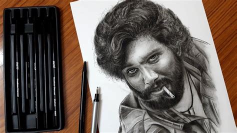 PUSHPA Drawing Allu Arjun Charcoal Pencil Work YouTube