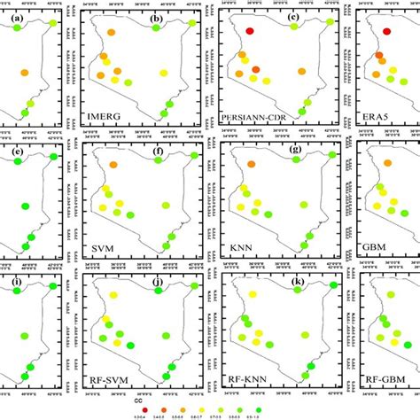 spatial plot of correlation coefficient cc between rgs observation