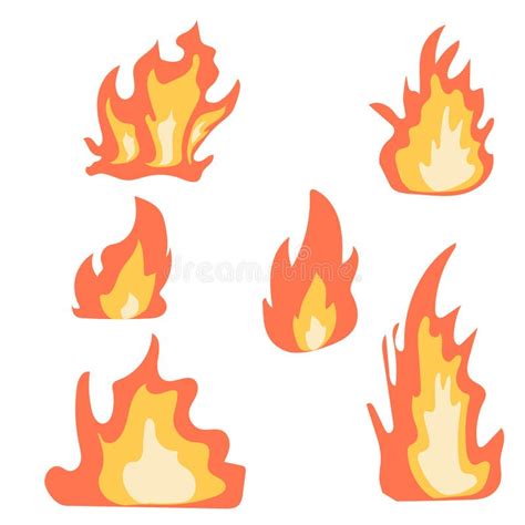 Set Of Red And Orange Fire Flame Flaming Element Isolated Vector Illustration In Flat Style