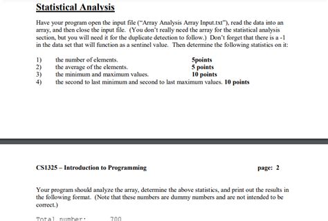 Solved Program 1 Statistical Analysis Of An Array The