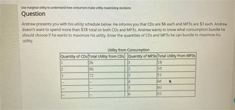 Solved Use Marginal Utility To Understand How Consumers Make Chegg Com