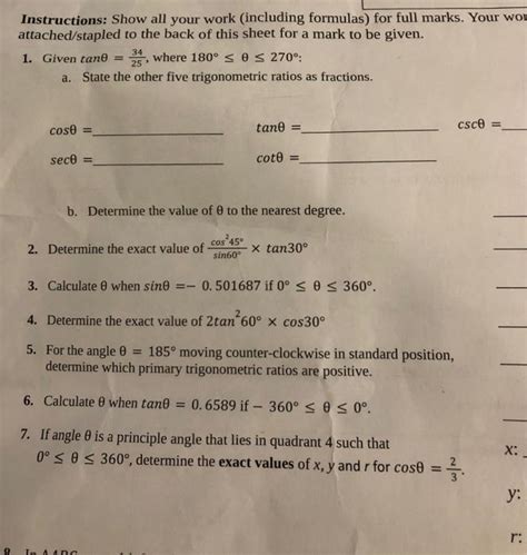 Solved Instructions Show All Your Work Including Formulas Chegg