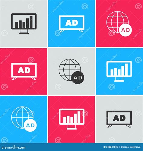 Set Monitor With Graph Chart Advertising And Icon Vector Stock Vector Illustration Of