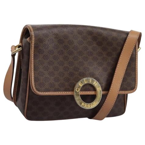 Céline Celine Vintage Macadam Shoulder Bag Canvas Small Brown Cloth Ref