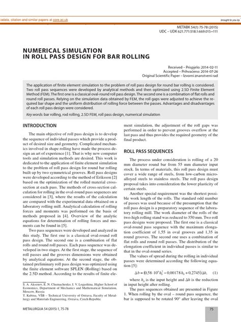 numerical simulation in roll pass design for bar rolling download