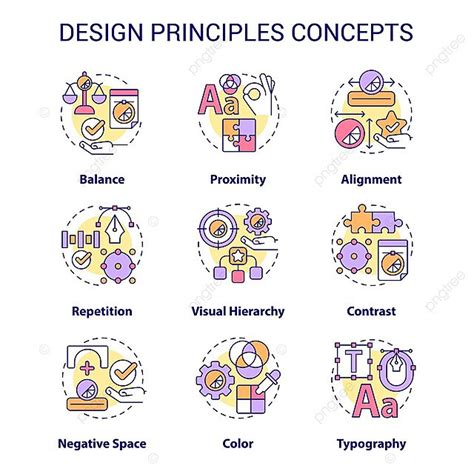 Design Principles Concept Icons Set Draw Program Linear Vector Draw Program Linear