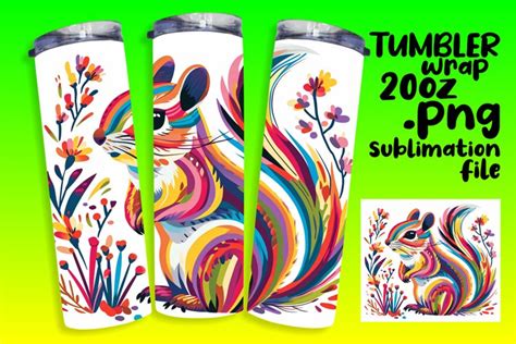 Colorful Watercolor Squirrel Wrap Sublime Tumbler 20oz