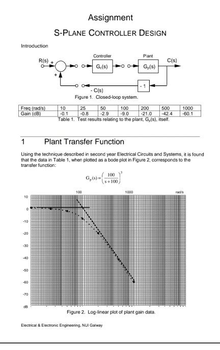 solved assignment s plane controller design plant c s r s