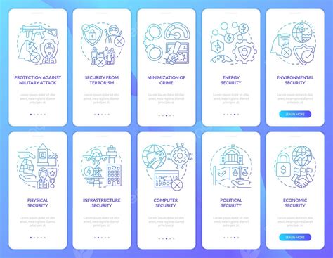 Mobile App Screen Set With Blue Gradient Onboarding For Enhanced National Security Vector Task