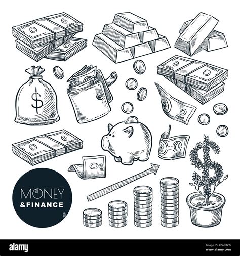 Money And Finance Vector Sketch Icons Bank Payment Investment And