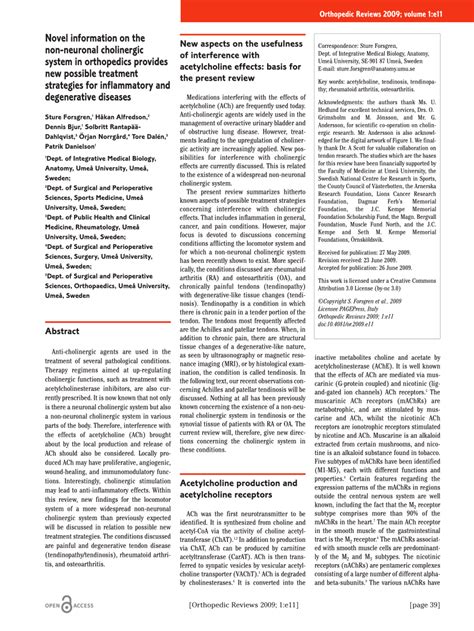 Pdf Novel Information On The Non Neuronal Cholinergic System In Orthopedics Provides New