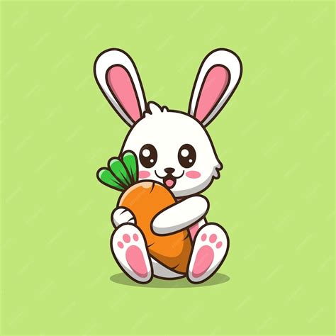 당근 만화 일러스트를 들고 귀여운 토끼 프리미엄 벡터