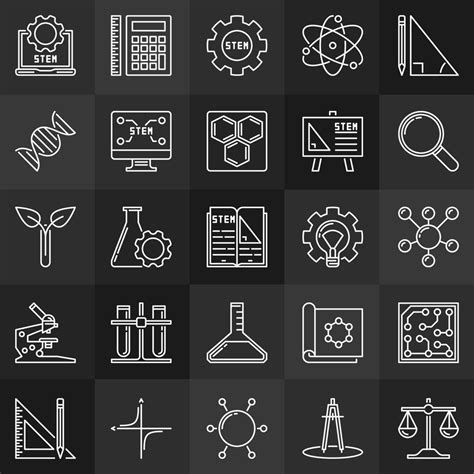 Stem Education Vector Icons Collection On Dark Background 14762102